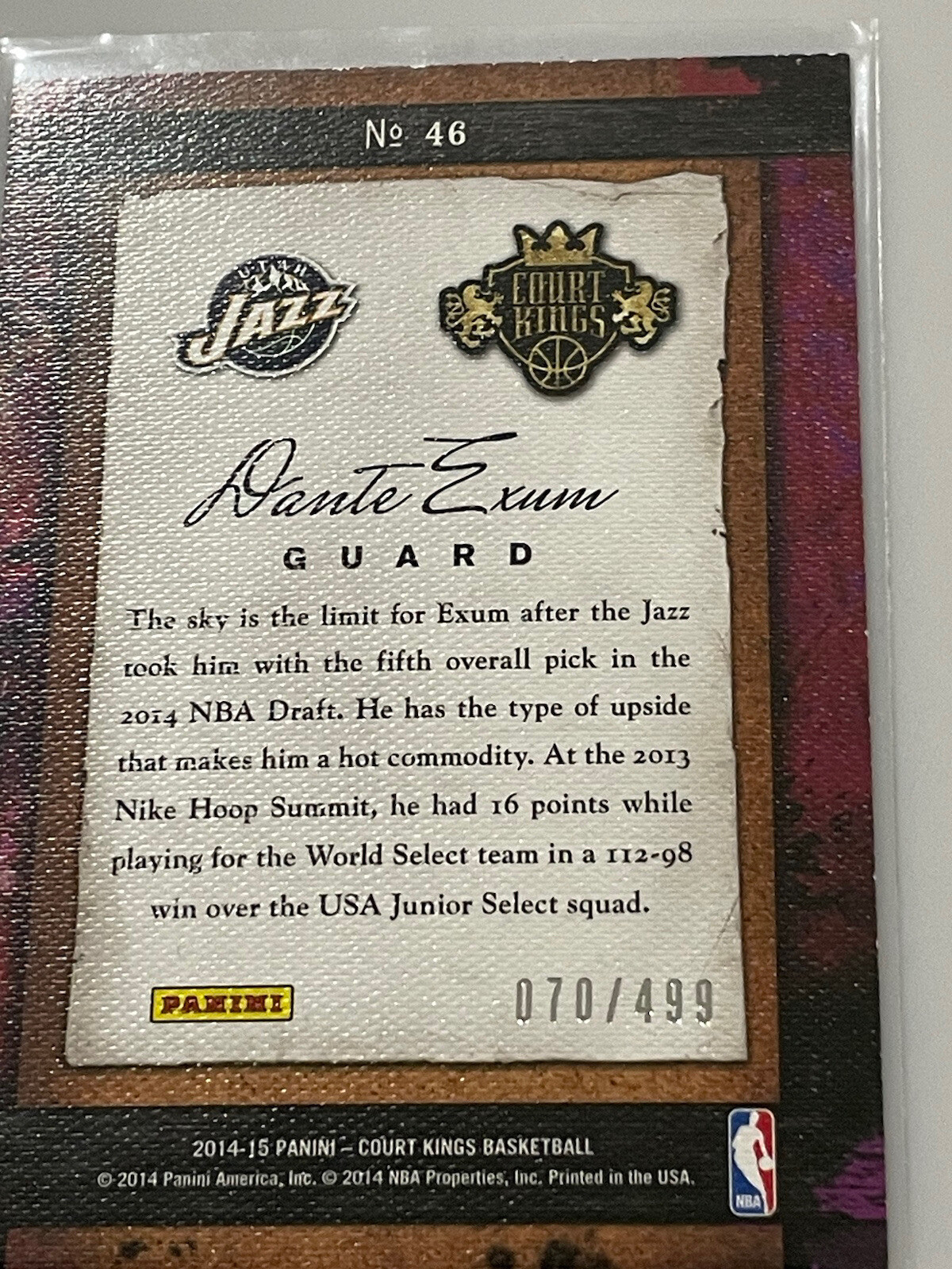 NBA 2014/2015 Panini Dante Exum Rookie Rc No 070/499 Basketball Card | eBay