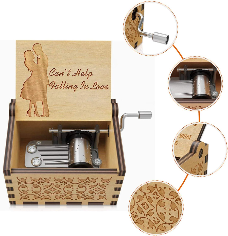 Can'T Help Wood Music Box Hand-Operated Antique Engraved Cute Musical ...