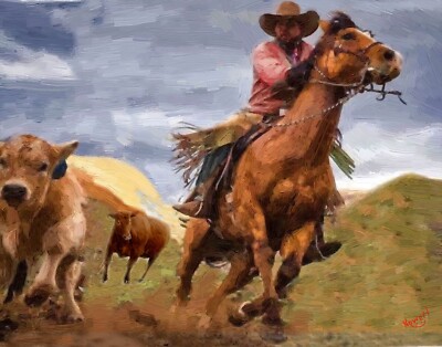 Cowboy Cattle Roundup Roping Oil Painting Mousepad Computer Mouse Pad 7 ...