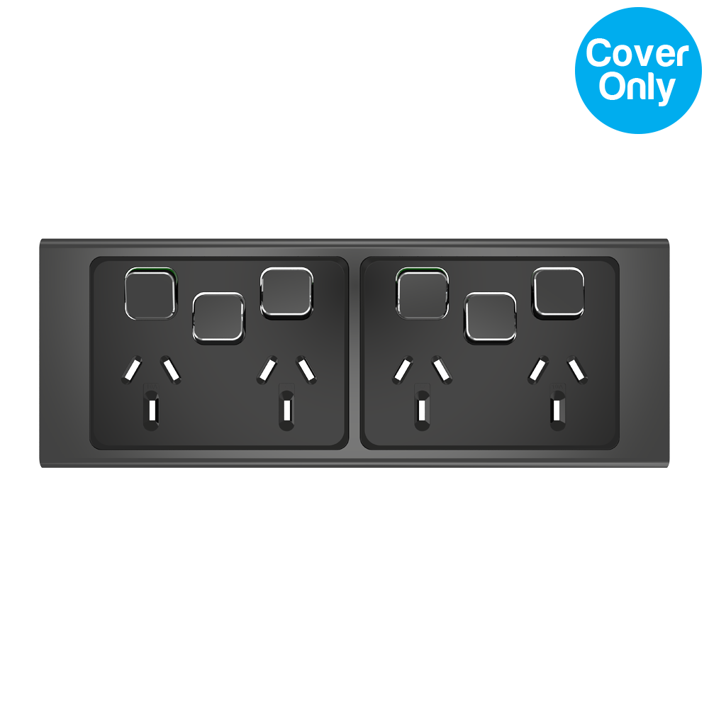 Clipsal Iconic Styl Quad Powerpoint with 2x Extra Switch Skin Silver ...