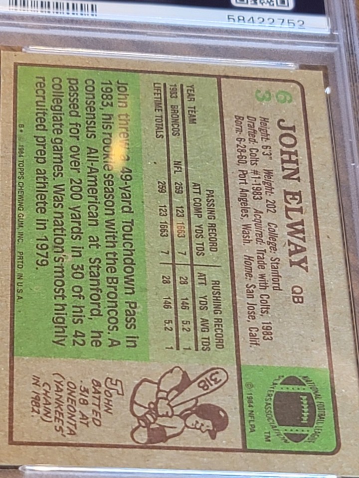 1984 Topps #63 JOHN ELWAY Rookie Card PSA 8 NM-MT DENVER BRONCOS ...