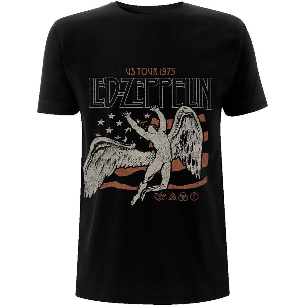 Men's Led Zeppelin US 1975 Tour Flag Slim Fit T-shirt Small Black | eBay