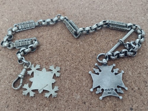 SILVER FOB / WATCH CHAIN PERSIAN AND BIRMINGHAM FOBS 44 GRAMS VINTAGE ...