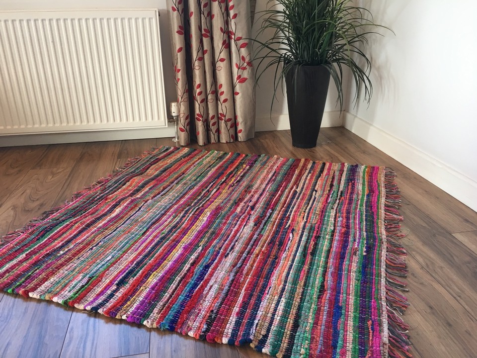 Rug Rag Rugs Multi Colour Mat Recycled Cotton Hand Woven Chindi Mats ...