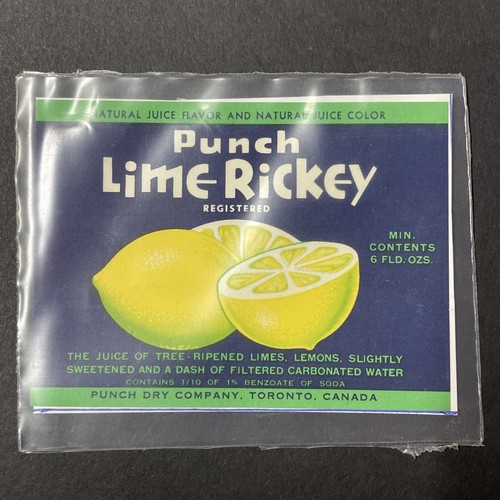 Vintage 1940s Punch Lime Rickey UNUSED Paper Label Toronto Ontario ...