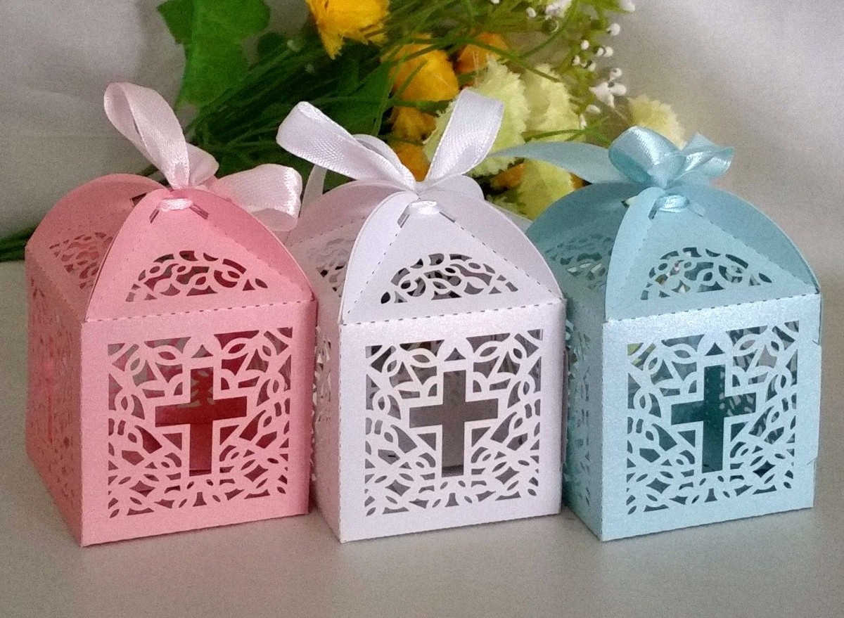 Cross Laser Cut Favor Box 50PCS Baptism Favor Boxes,