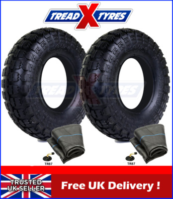 2x Sack Truck Trolley Tyres & Innertubes 4.10/3.50-4 Wheels Bent Valve ...