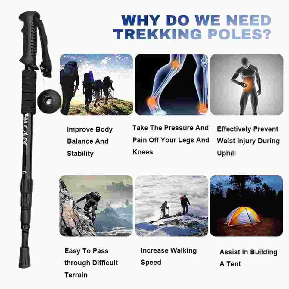 Tactical Trekking Poles Walking Cane Hiking Stick Security for Camping ...