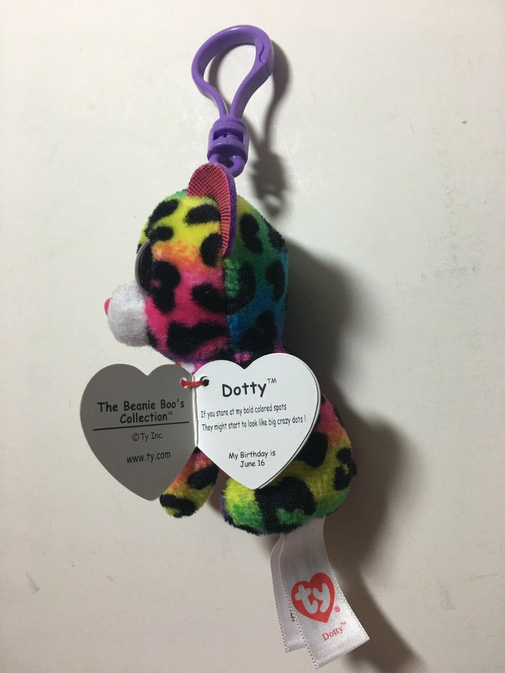 TY Beanie Boos 3" DOTTY Rainbow Leopard Clip Stuffed Animal Collectible ...
