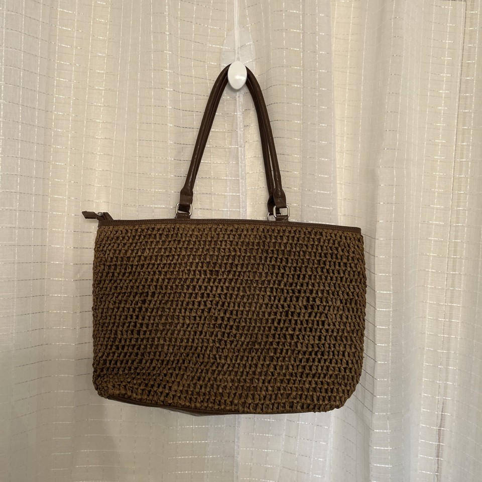 Vintage Straw Studios Woven + Wooden Beaded Purse Handbag Hobo Brown ...