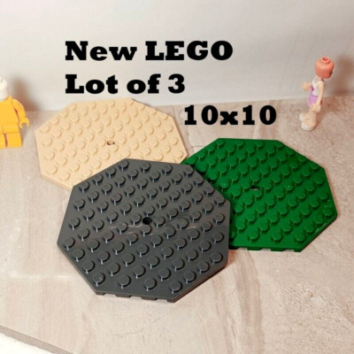 New LEGO Baseplate Hexagon 6 sided Lot of 3 Tan Green Dark Gray 10x10 ...