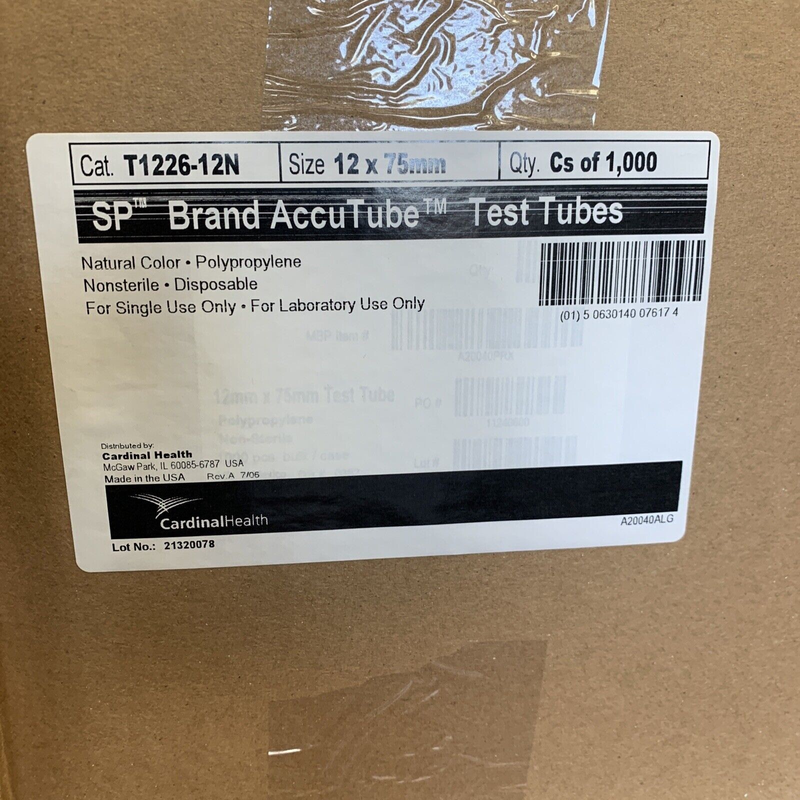 Cardinal Health T1226-12N SP Brand Accutube Test Tube 12 x 75mm, 5mL ...