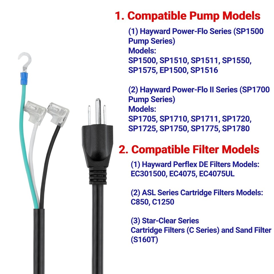 6FT Pool Pump Power Cord Replacement for Hayward Pool Pump Power Flo ...