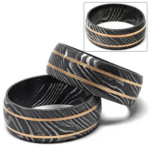 Handmade Custom Damascus Steel Dual Copper Inlay Engagement Wedding ...