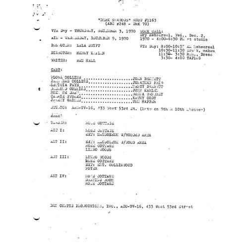 Dark Shadows TV Script Episode #1163 First Aired Wed, December 9 1970 ...