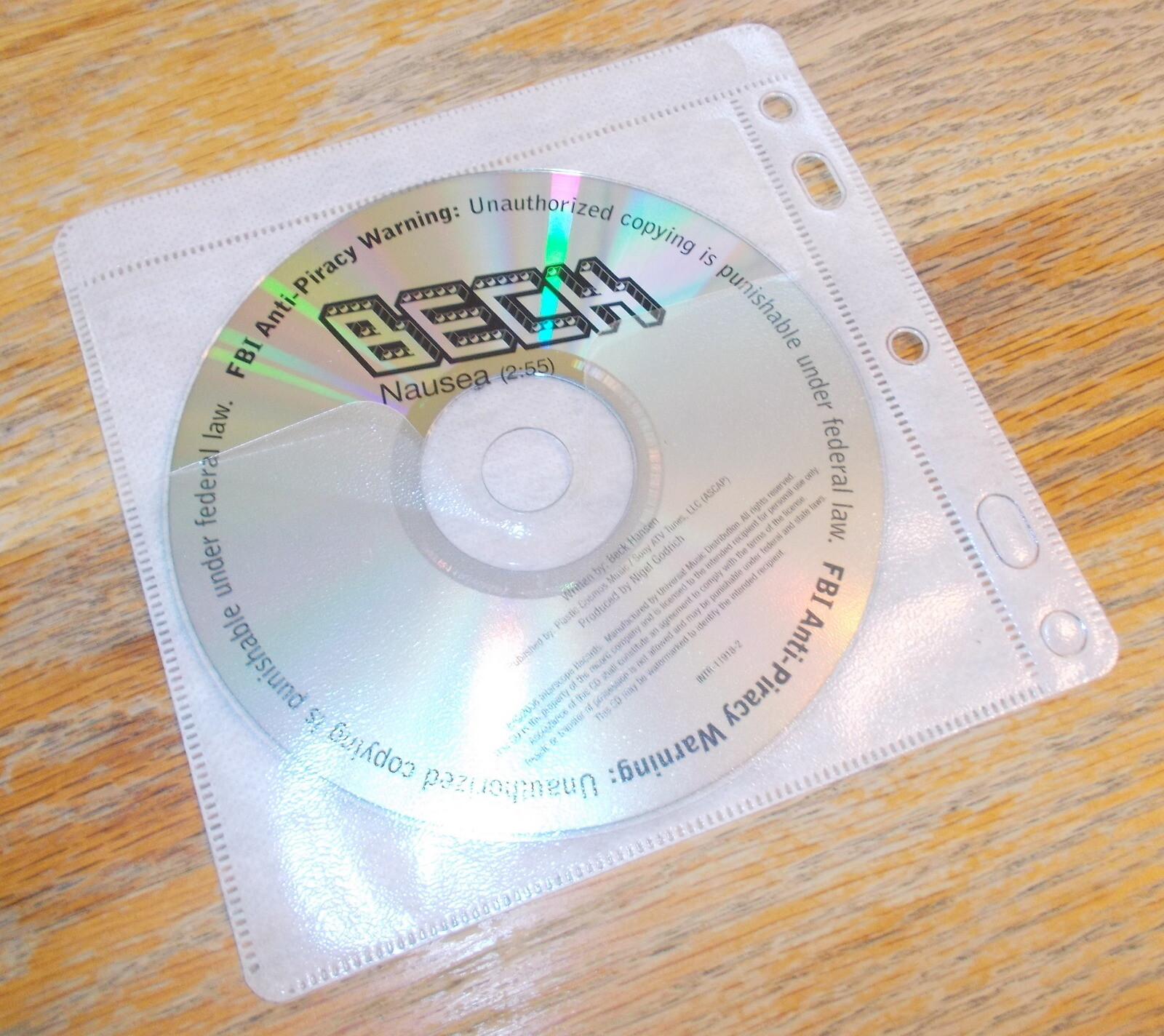 Beck Hansen Nausea Promotional Compact Disc CD 2006 Interscope INTR ...