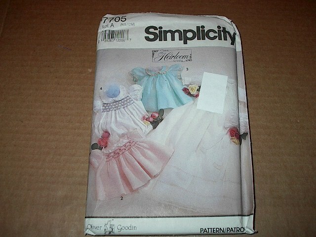 1991 Christening Gown Sewing Pattern Simplicity 7705 Smocked Dresses ...