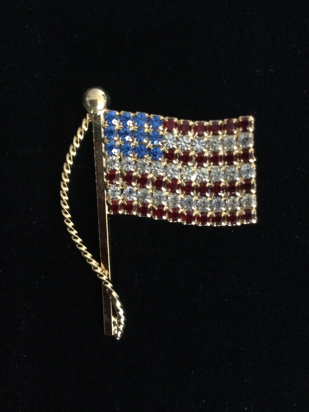 1980S Retro Fancy Rhinestone Patriotic American Flag Brooch Red White ...