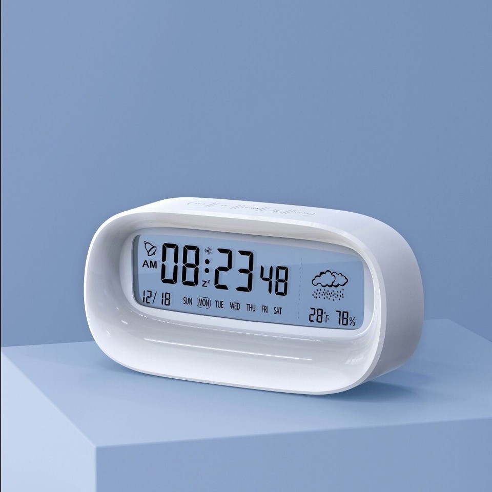 Digital Alarm Clock LCD Display Night Light Snooze Temperature Humidity Monitor | eBay