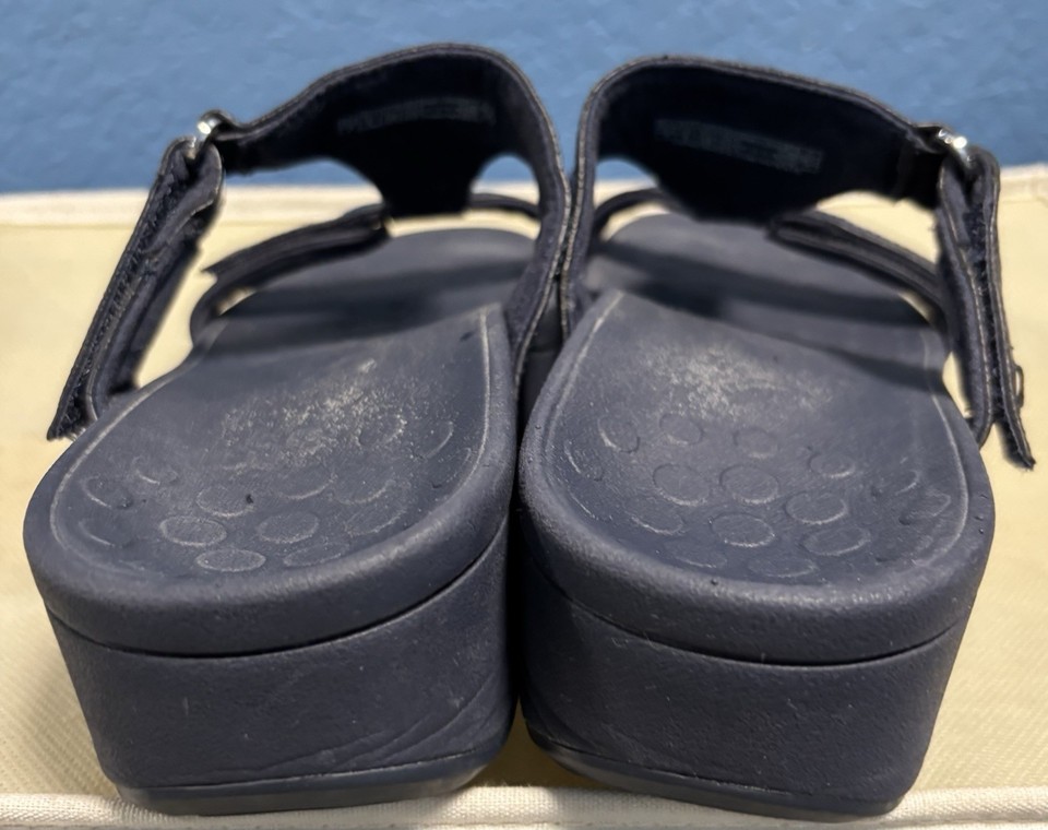 Vionic Ellie Leather Snake Strap Slip On Wedge Slide Walking Sandals ...