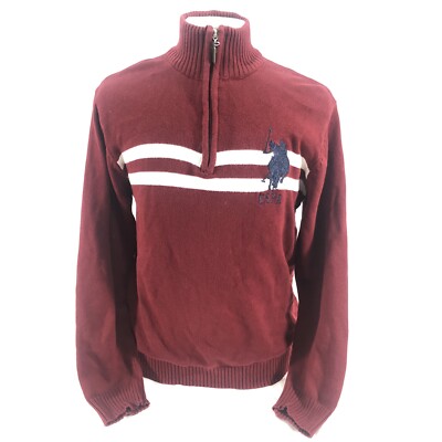 U.S. POLO ASSN. USPA Mens Long Sleeve Pull Over 1/4 Zip Sweater Red ...