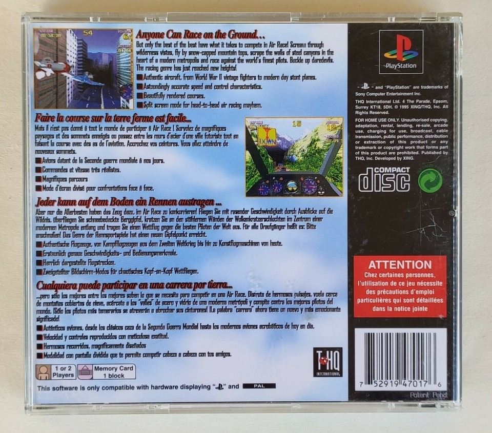 Air Race PS1 PSX PlayStation 1 PAL ITA THQ International Sony Not ...