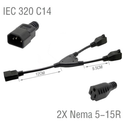 1ft Y-Splitter, IEC 320 C14 Male to 2XNema 5-15R splitter Y Power ...