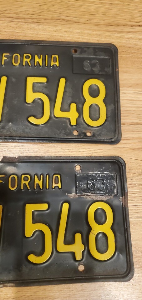1963 California Blk/Gold TOM Pair RXW 548 License Plates Muscle Car Hot ...