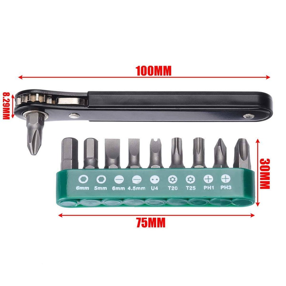 10in1 Mini Right Angle Offset Hand Ratchet Screwdriver Ratcheting ...