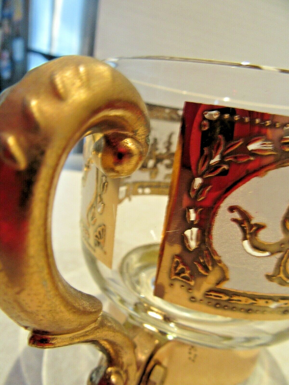 Hollywood Regency Gold Glass Martini Pitcher and Nine (9) Handled ...