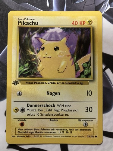1999 Pokémon Base Set Pikachu 1st Edition Vintage Deutsch 58/102 | eBay.de