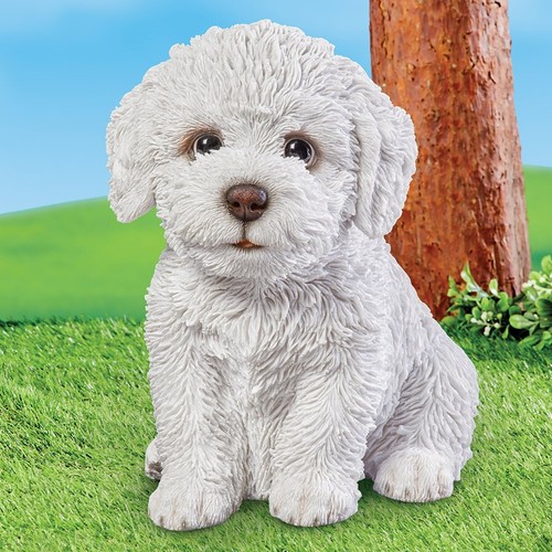 Sitting White Bichon Frise Puppy Dog Garden Statue Life Like Figurine ...
