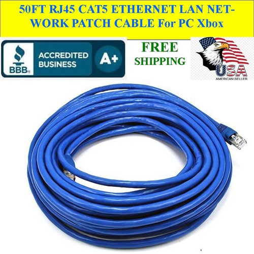 50FT RJ45 CAT5E CAT5 ETHERNET LAN NETWORK PATCH CABLE For PC Xbox HUBS ...