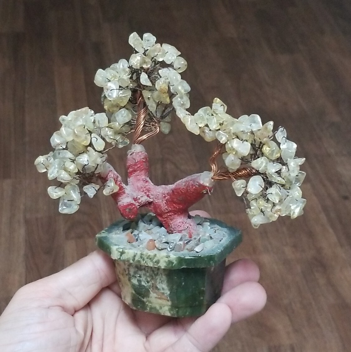 Vintage 6" Stone Asian Vintage Carved Bonsai Tree Copper Wire with ...