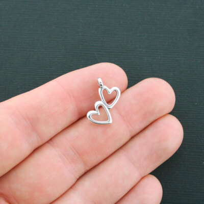 BULK 50 Hearts Charms Antique Silver Tone Double Hearts - SC4450 | eBay