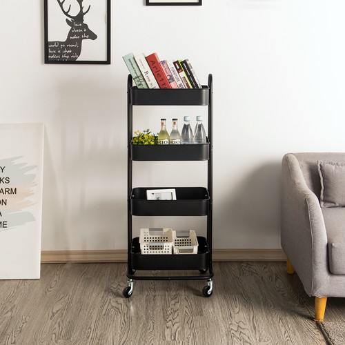 4-Tier Utility Rack Shelf Rolling Storage Cart w/ Handle Wheels for ...
