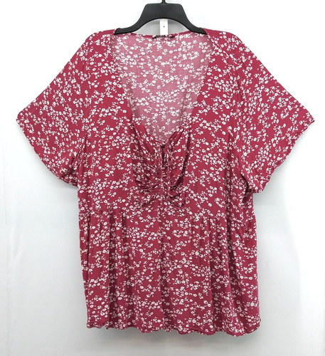 Bloom Chic Blouse Womens Size 26 Red Mini Floral Short Sleeve Pullover ...