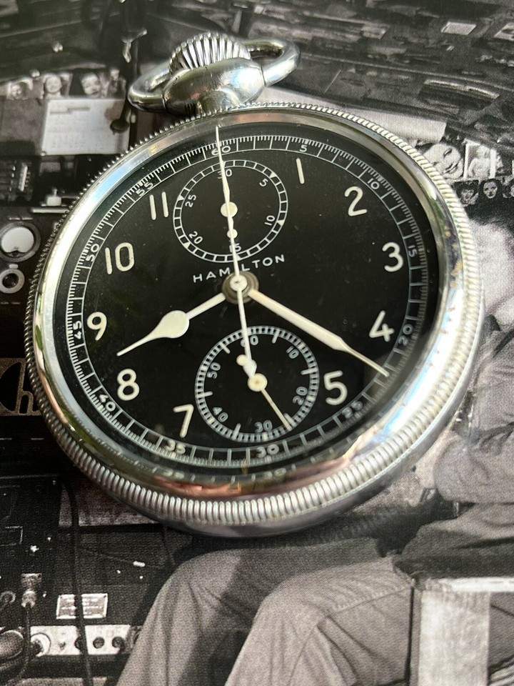 WW2 Vintage Hamilton Military Issue Pocket Watch Model 23 Chronograph ...
