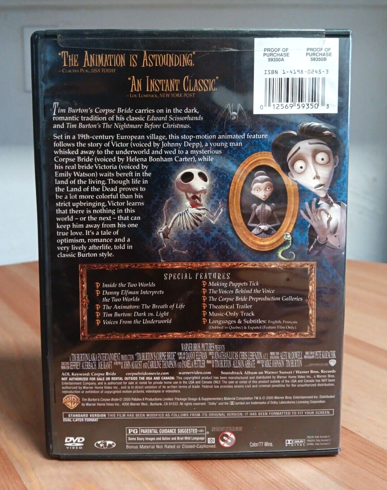 Tim Burton's Corpse Bride DVD Full Screen Edition Johnny Depp Halloween ...