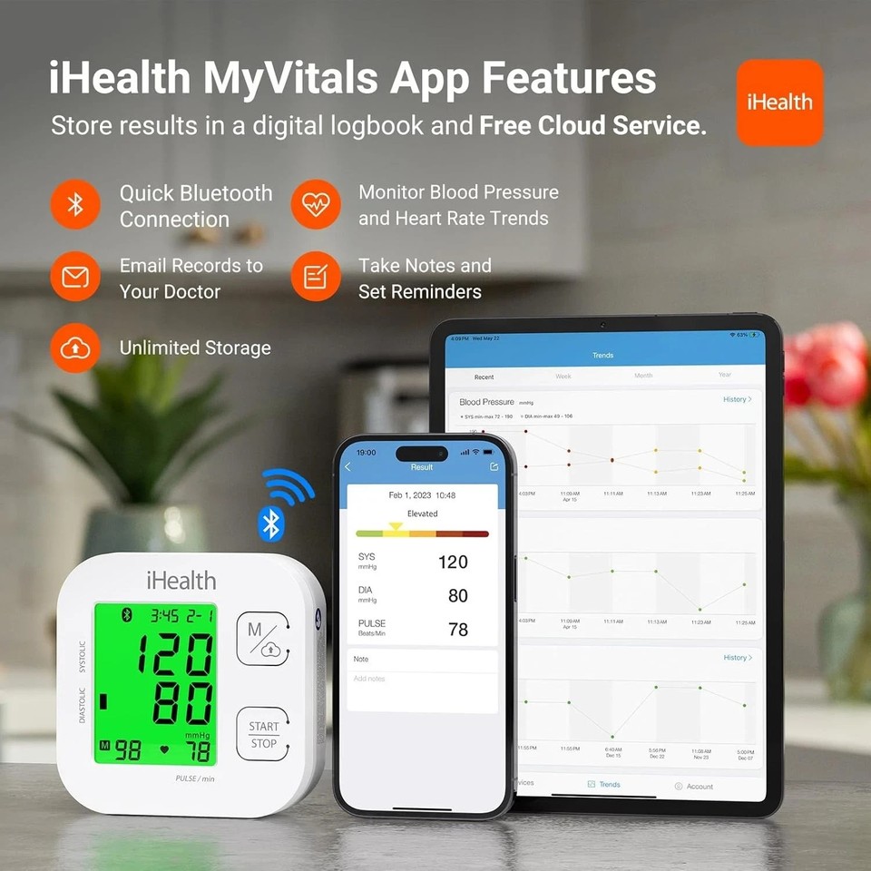 iHealth Track Smart Upper Arm Blood Pressure Monitor with Wide Range ...