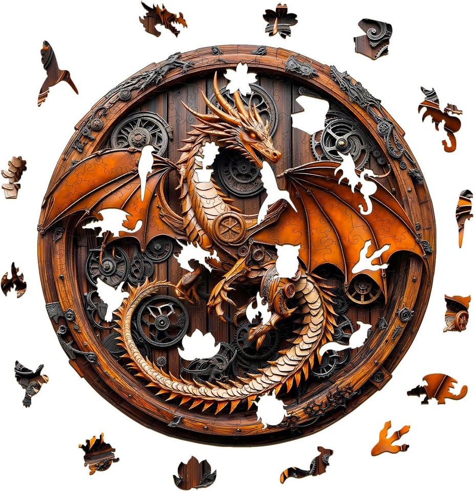 Wooden Puzzles for Adults, 3D Vision Mechanical Dragon Wooden Jigsaw ...