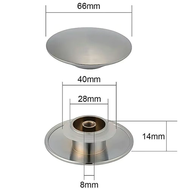 66mm Silver Chrome Basin/Waste Pop-Up Sink Plug/Cap Click/Clack Push ...