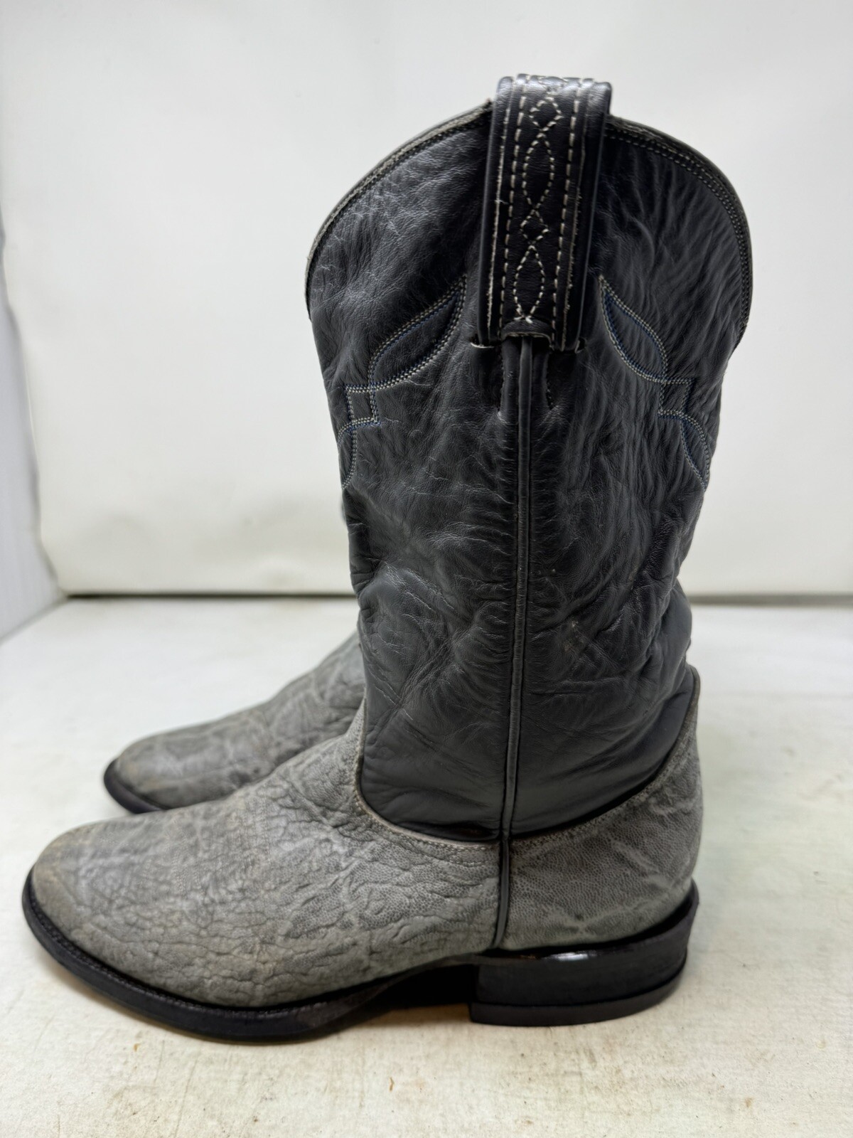 Vintage Tony Lama Gray Exotic Leather Cowboy Boots 7.… - Gem