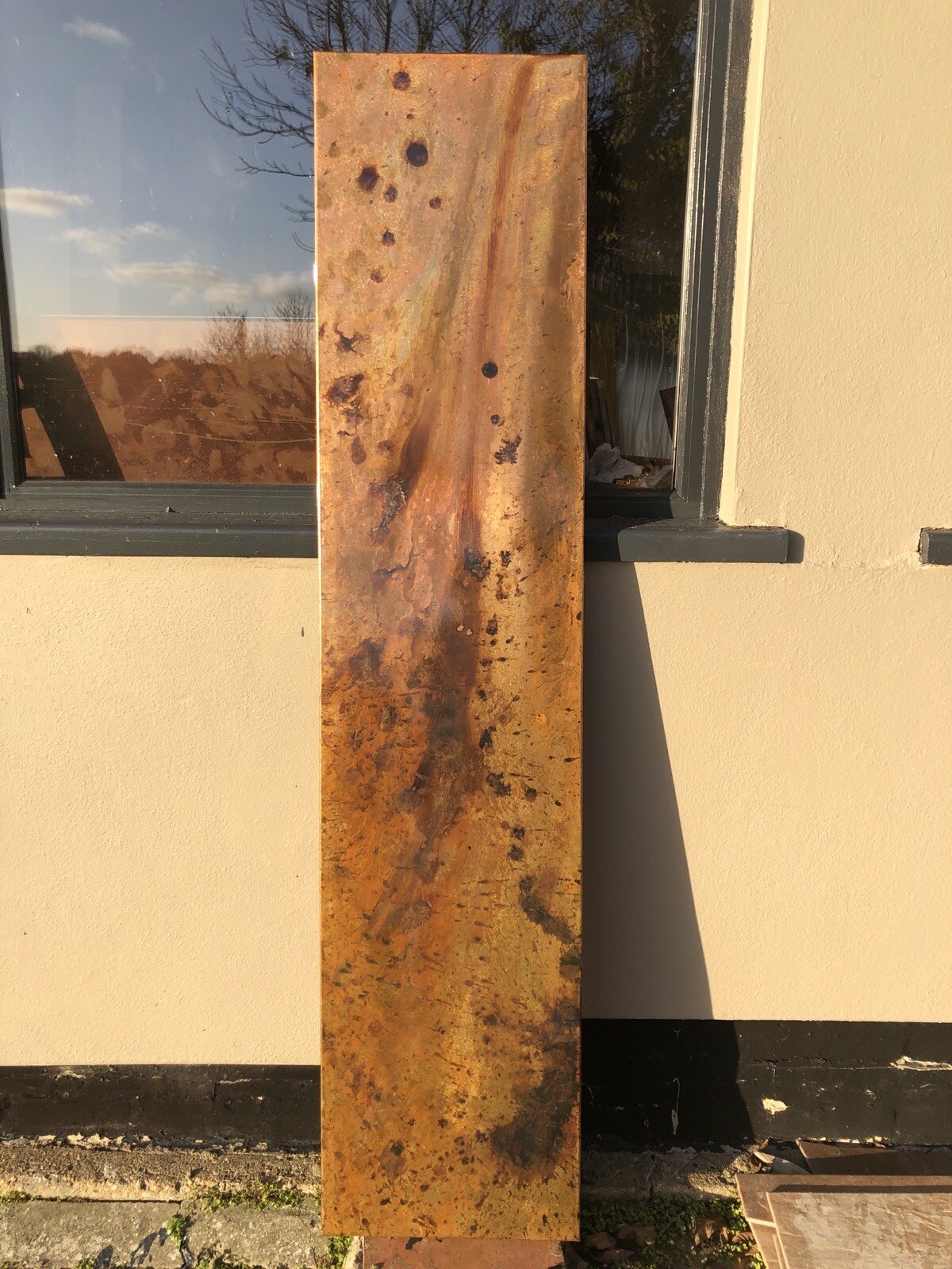 405mm wide distressed etched solid copper vertical designer radiator ...