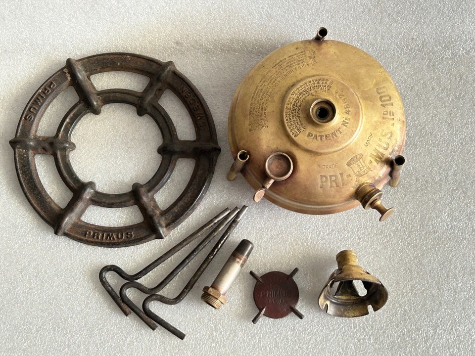 OLD VINTAGE PRIMUS NO 100 PATENT NO 48624 BRASS KEROSENE CAMP STOVE ...