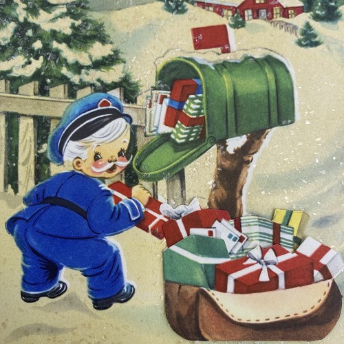 Vintage Mid Century Christmas Greeting Card Mailman At Mailbox Gifts ...