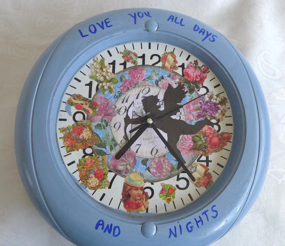 HANDMADE CLOCK PAINTED WOOD ROUND HANGING DECOR NOT WORKING FOR LOVE ...