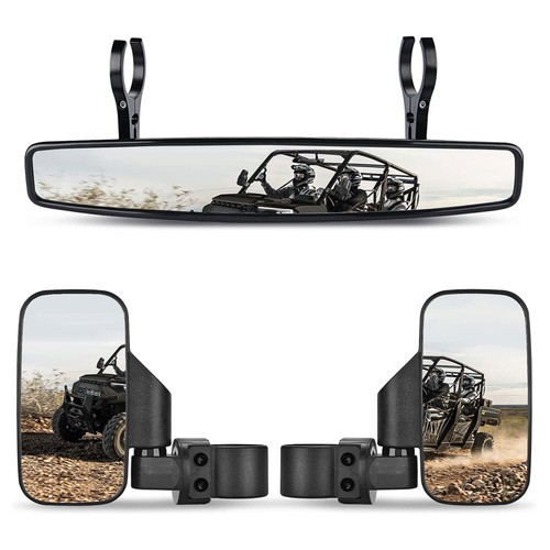 For Yamaha Rhino 450 660 700 1.75" Roll Bar UTV Rear View Center & Side Mirrors | Clear | Glass ...