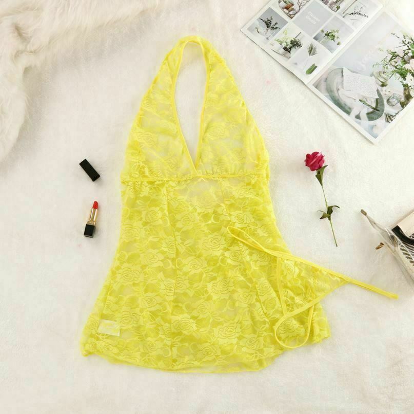 Sexy Women V Neck Sheer Lace Micro Mini Dress Halter Club Bodycon Party ...