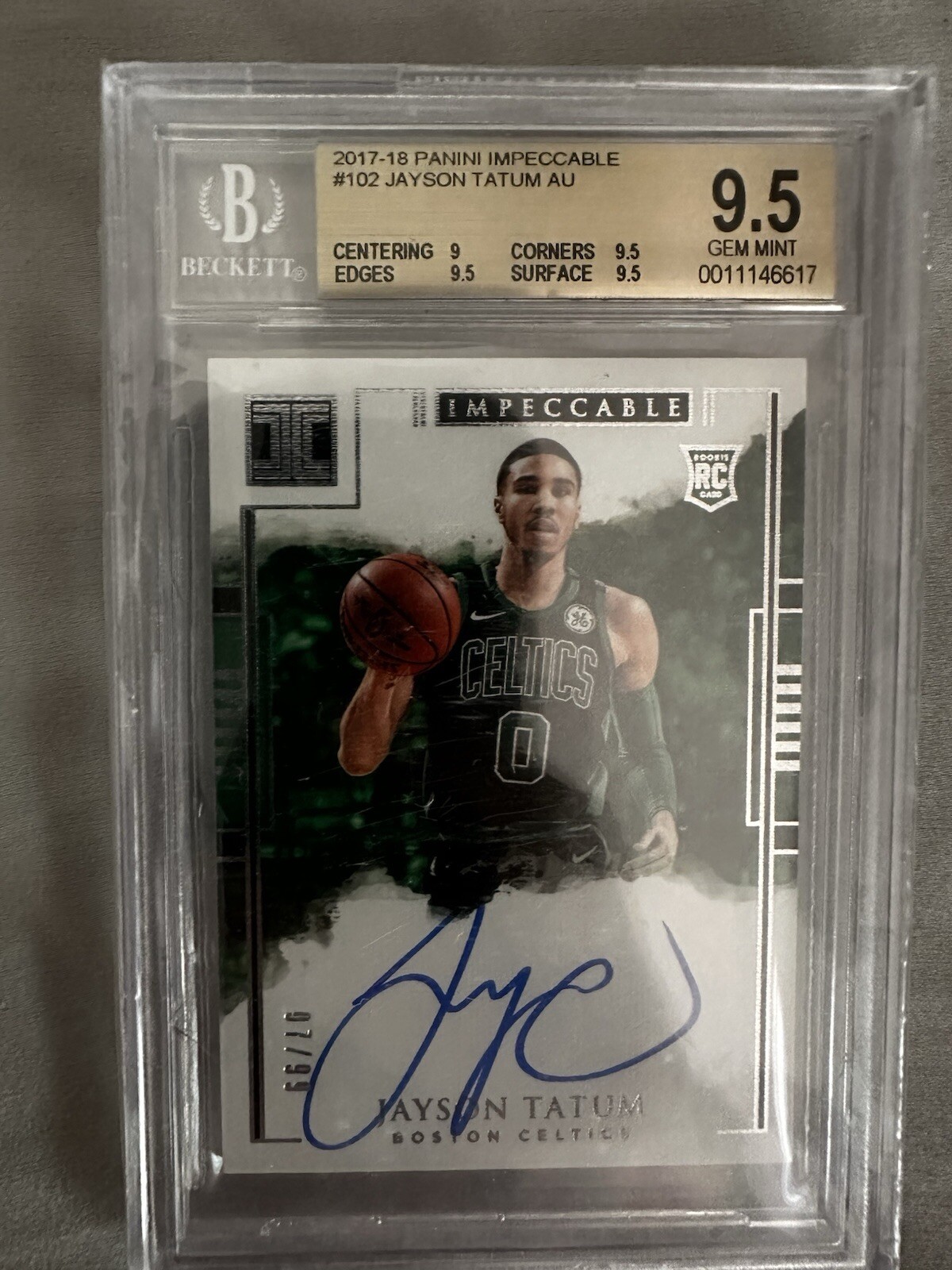 BGS 9.5 GEM MINT 10 AUTO 2017-18 Jayson Tatum Impeccable Rookie Auto ...